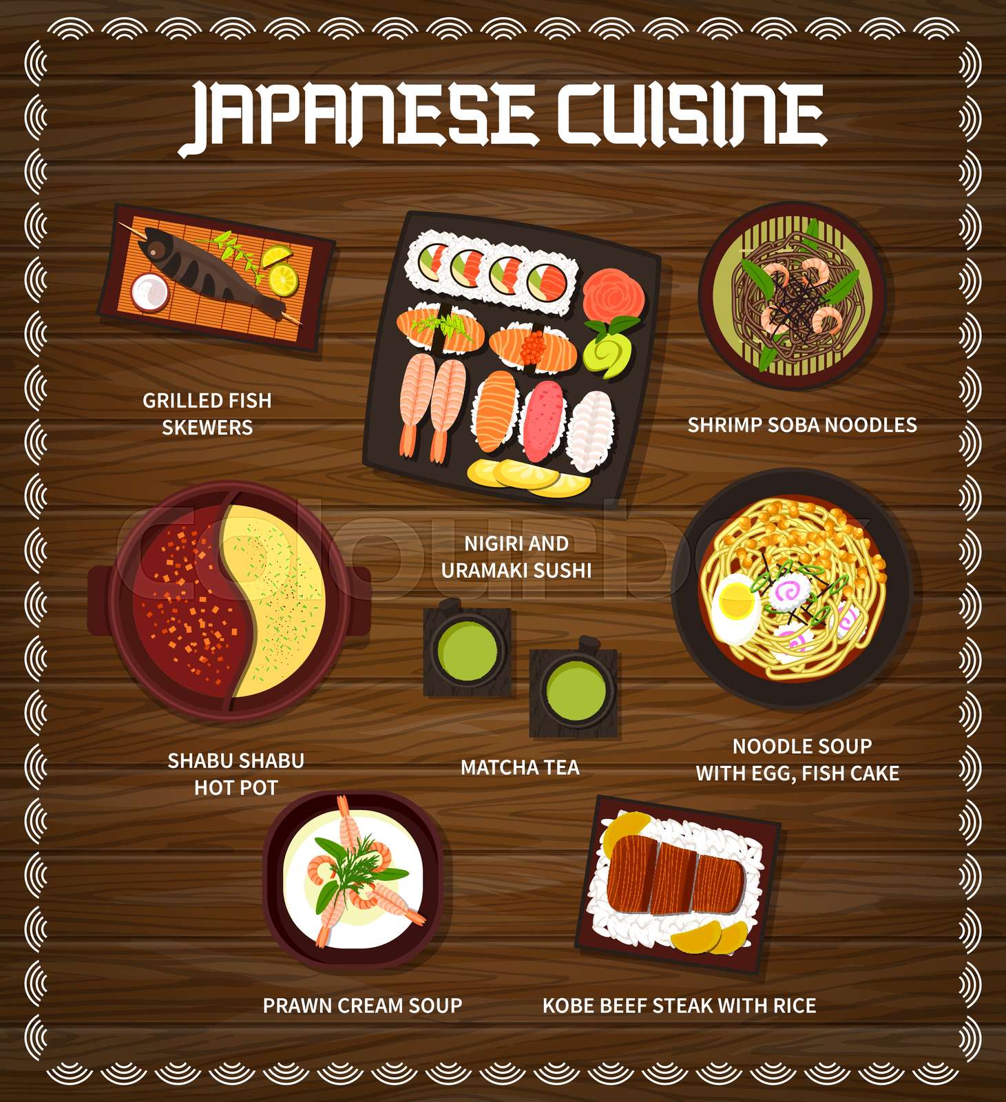 Japanese cuisine vector Japan meals cartoon menu | Stock vector | Colourbox