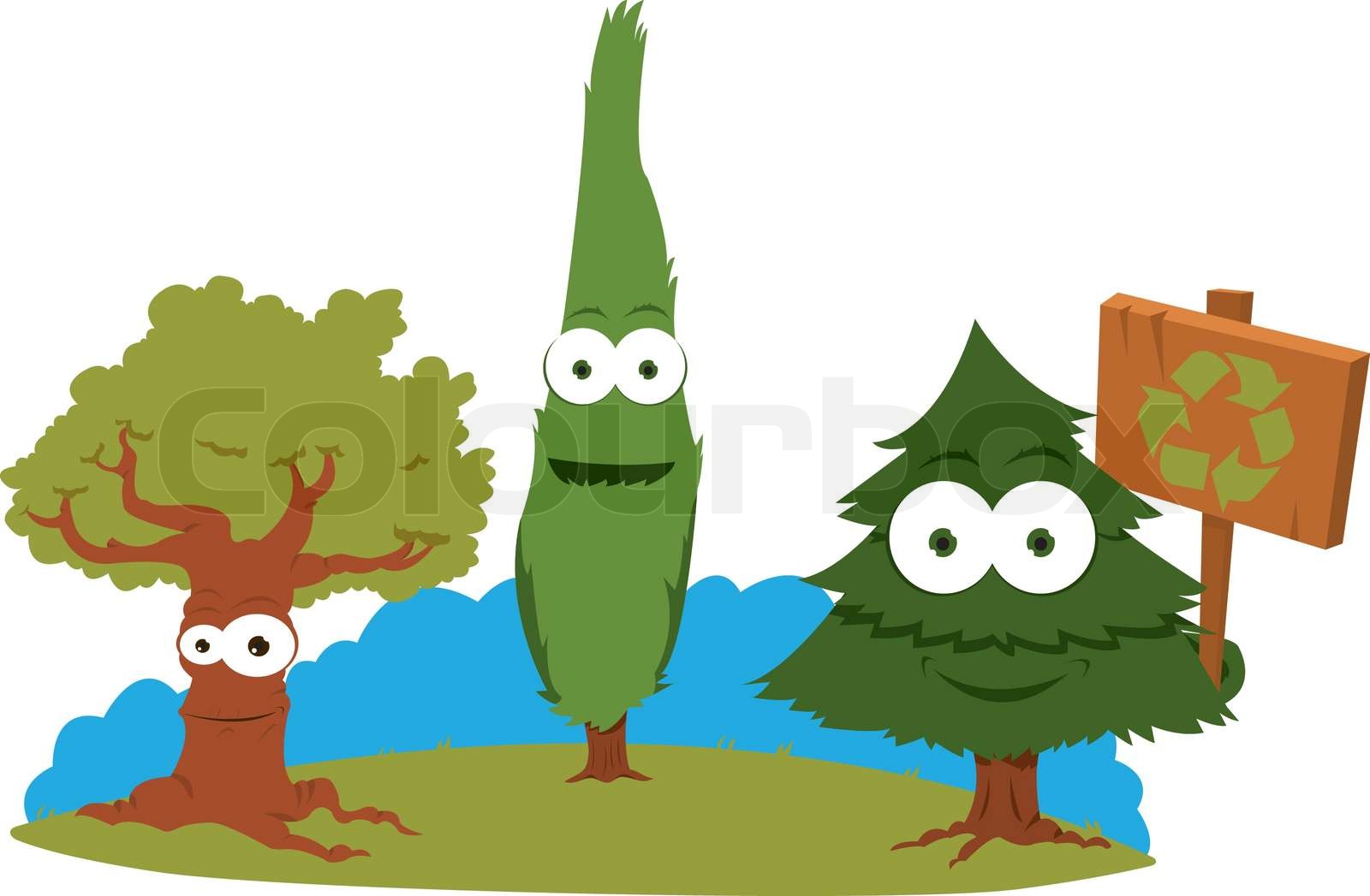 Funny Trees Holding A Recycling Sign | Stock vector | Colourbox