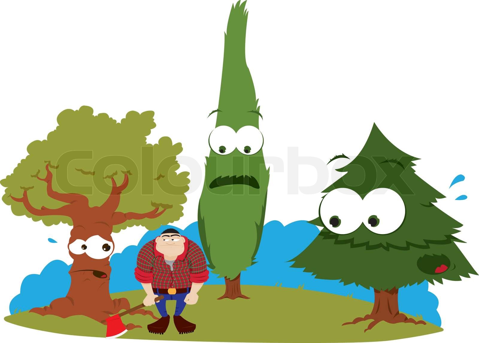 funny trees and logger | Stock vector | Colourbox