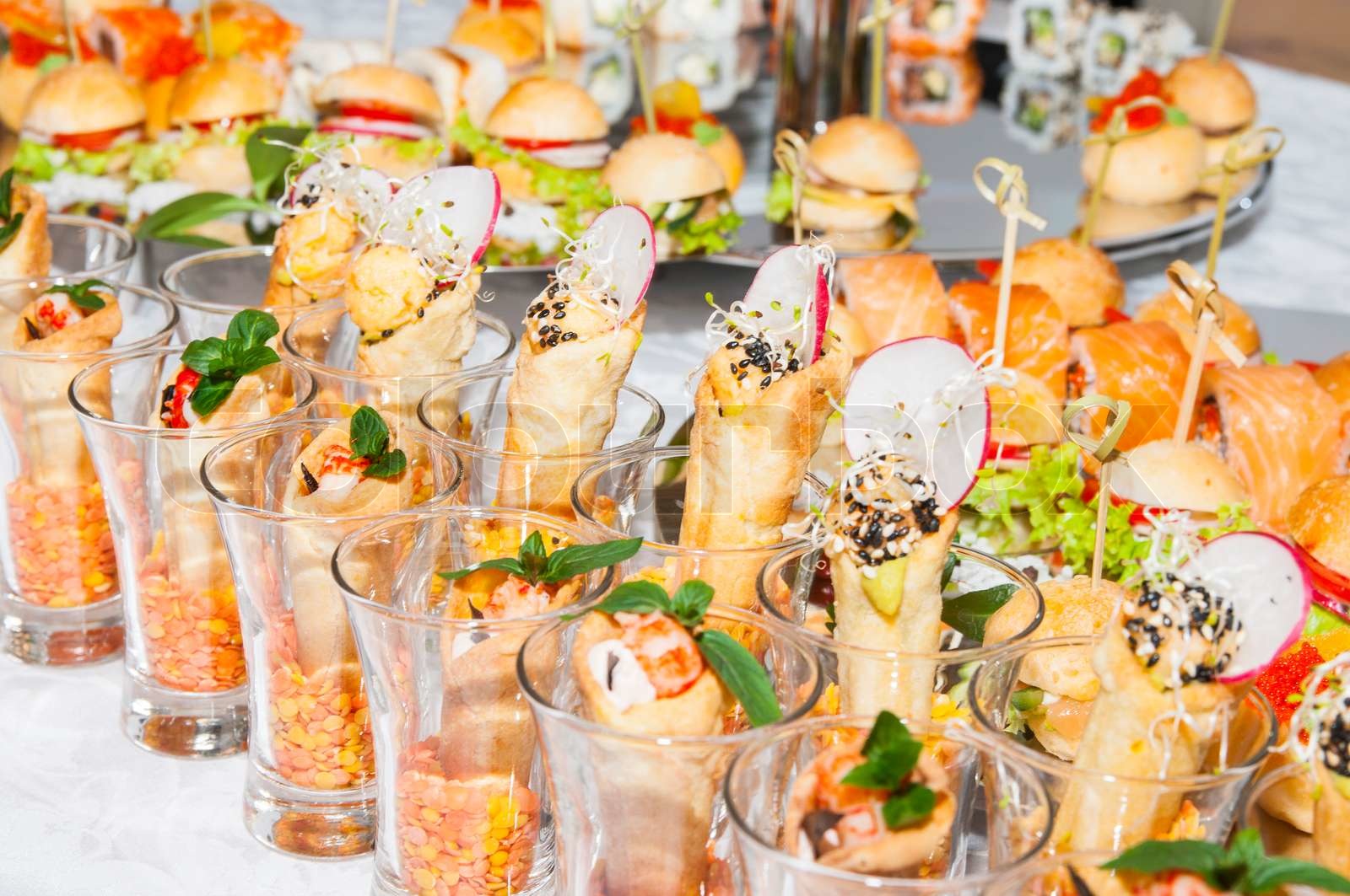 canape with meat seafood egg and cheese | Stock image | Colourbox