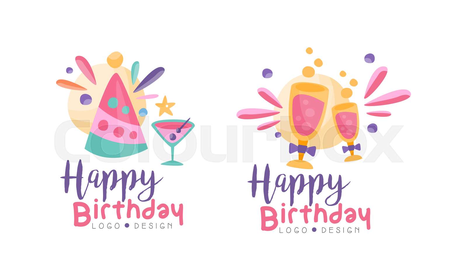Happy Birthday Logo Design Set, Birthday Celebration Hand Drawn Badges ...
