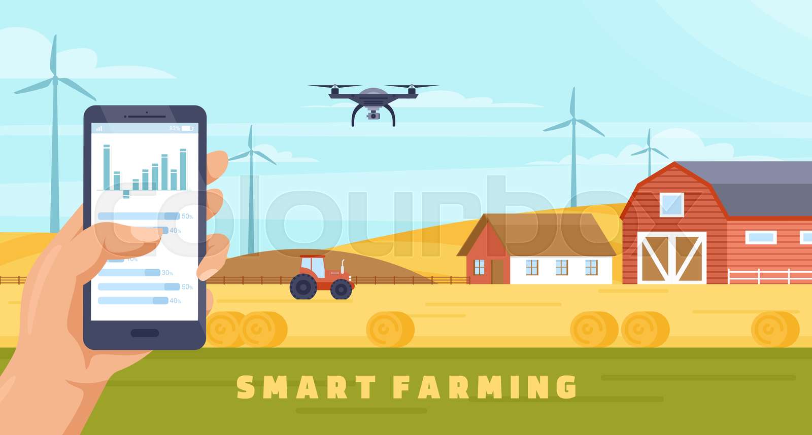 Smart farming agriculture technology, cartoon farmer hands holding ...