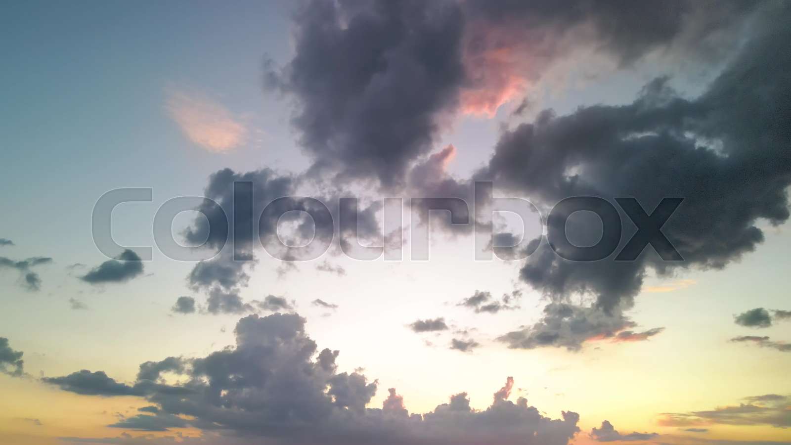 Panoramic aerial view of sunset sky from the drone viewpoint | Stock ...