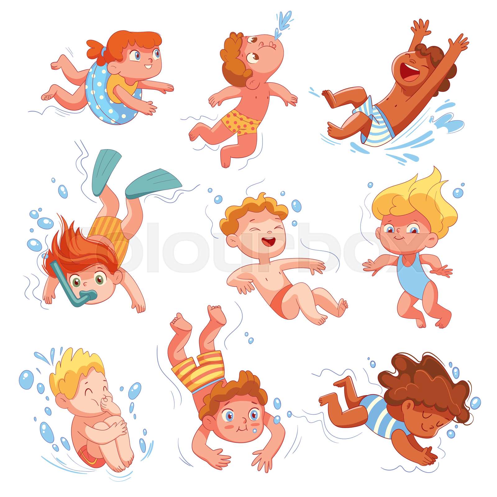 Children snorkeling. Set. Funny cartoon character | Stock vector ...