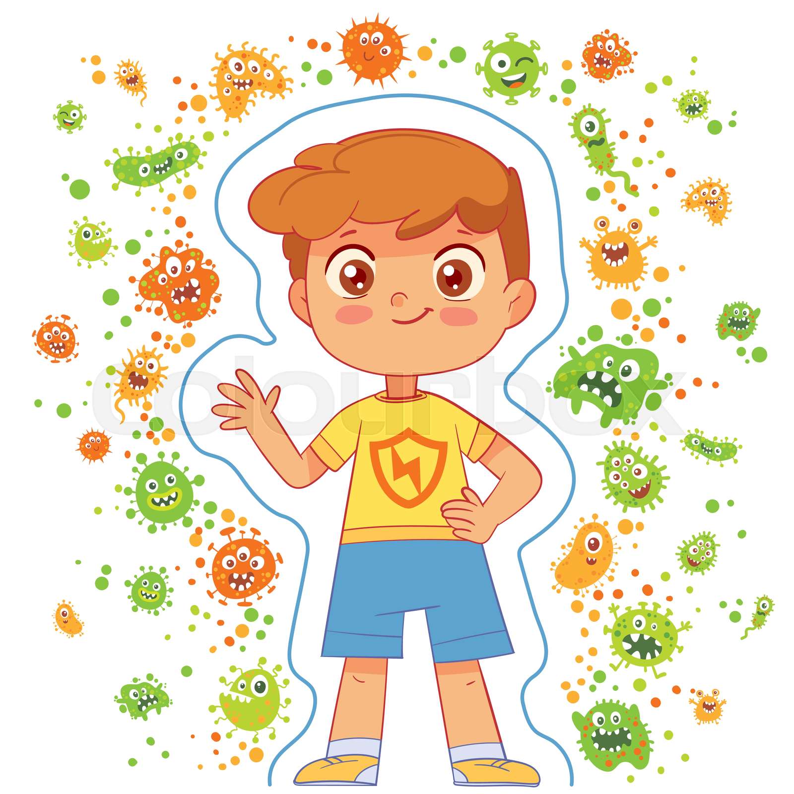 Protecting children from the virus. Funny cartoon character | Stock ...