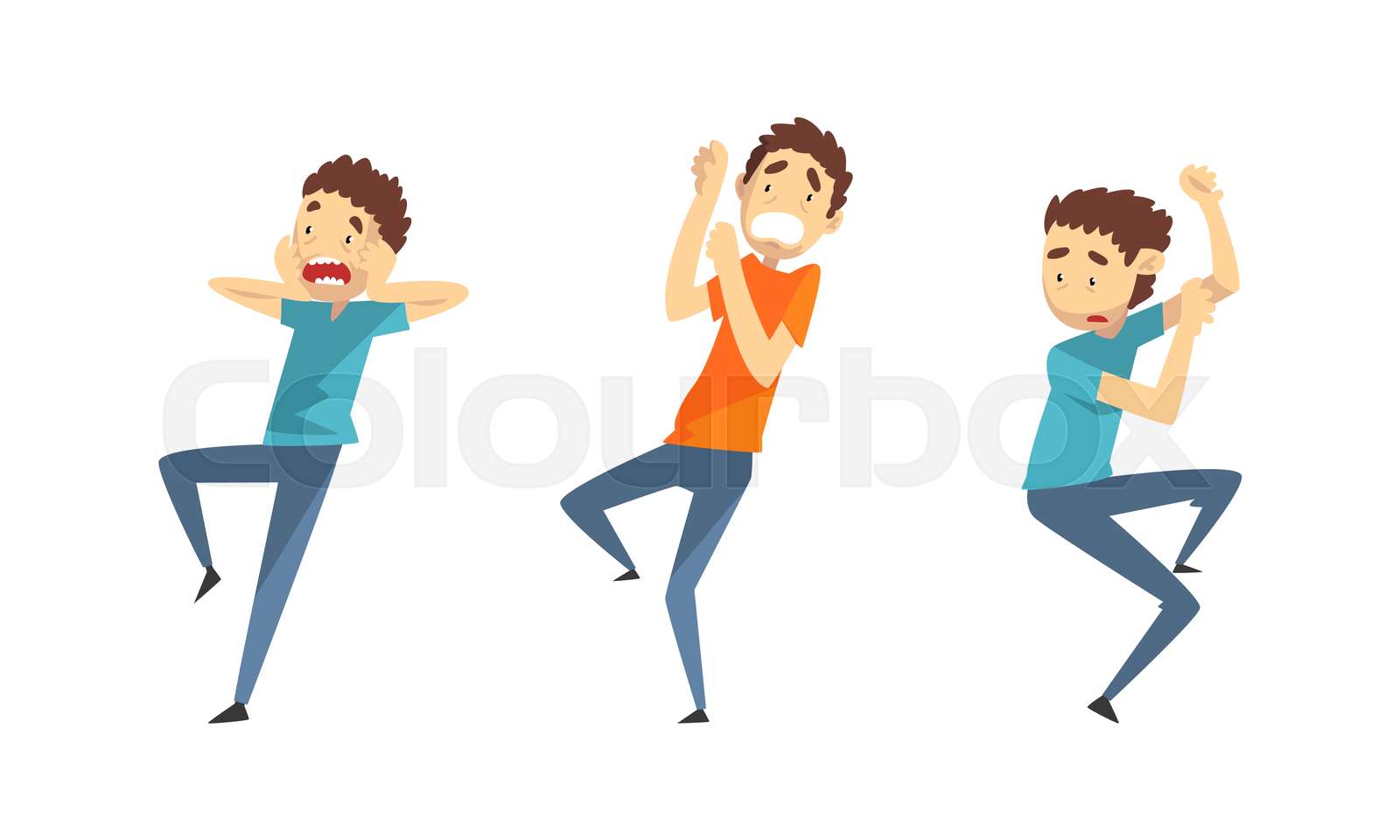 Frightened Men Set, Scared and Panicked People, Panic Attack, Anxiety ...