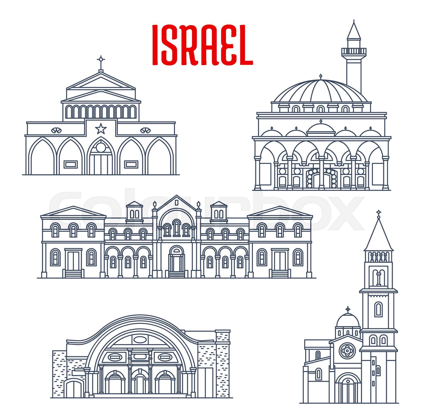 Israel landmarks architecture buildings, Bethlehem | Stock vector ...