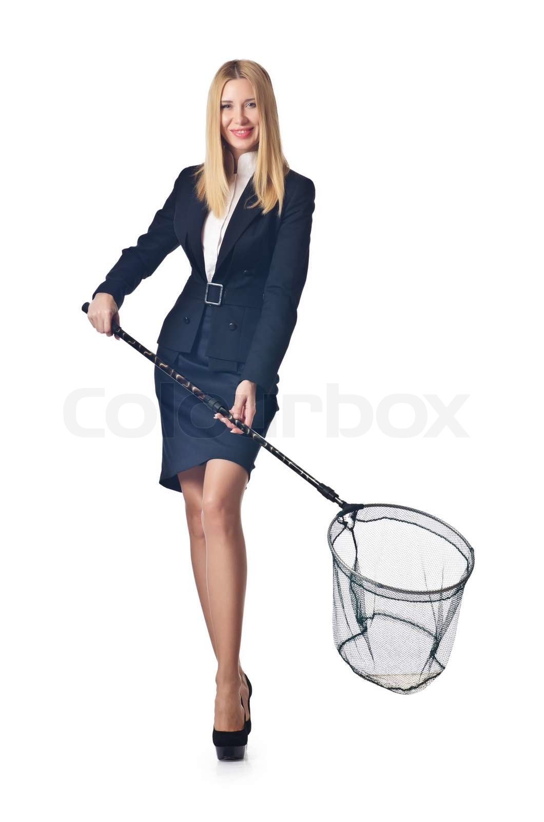 Woman with net isolated on white | Stock image | Colourbox