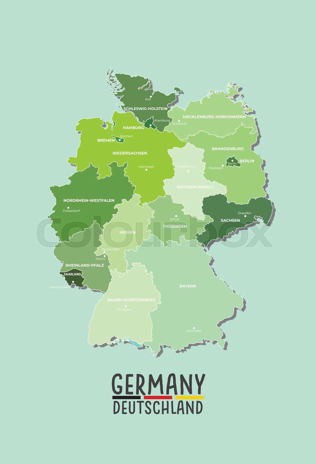 Germany map with regions and major cities | Stock vector | Colourbox