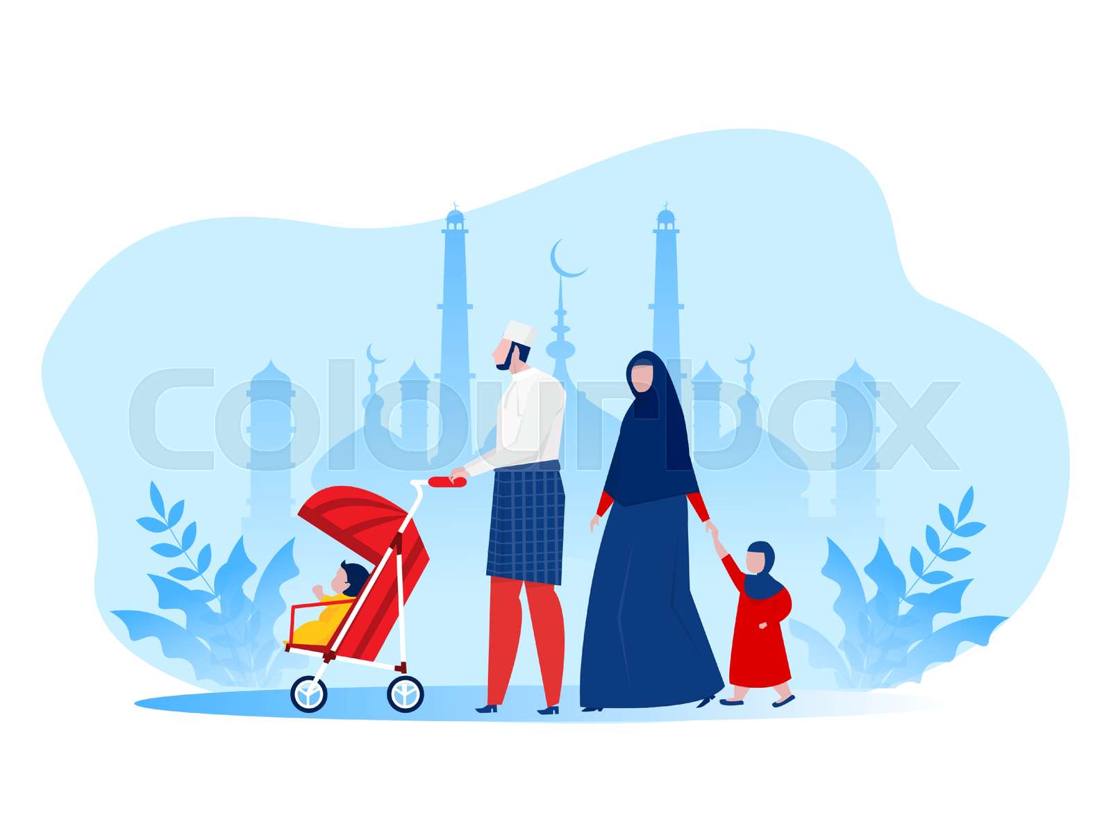 Muslim family walking in park Kid ,cartoon characters flat vector ...