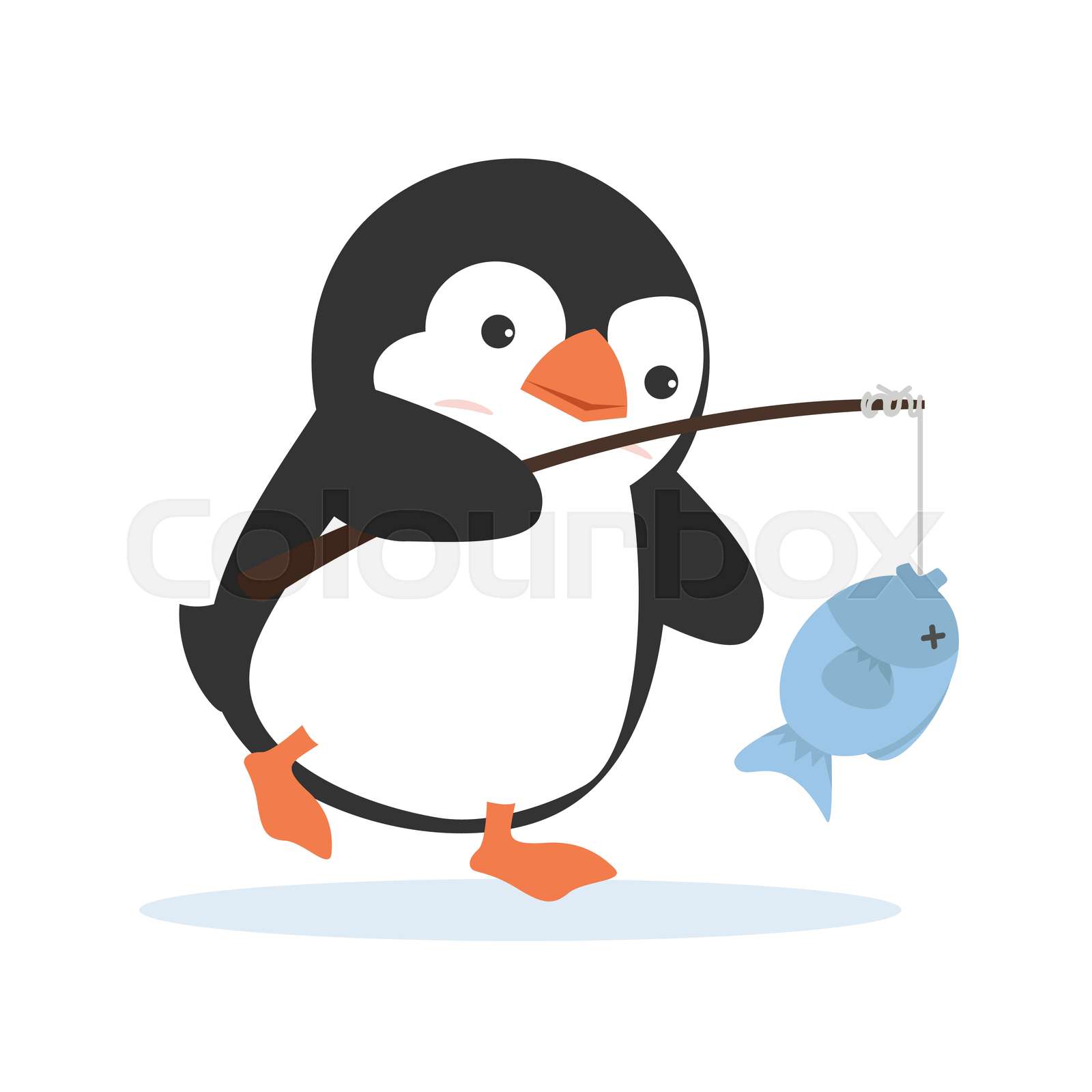 penguin fisherman caught fish vector | Stock vector | Colourbox