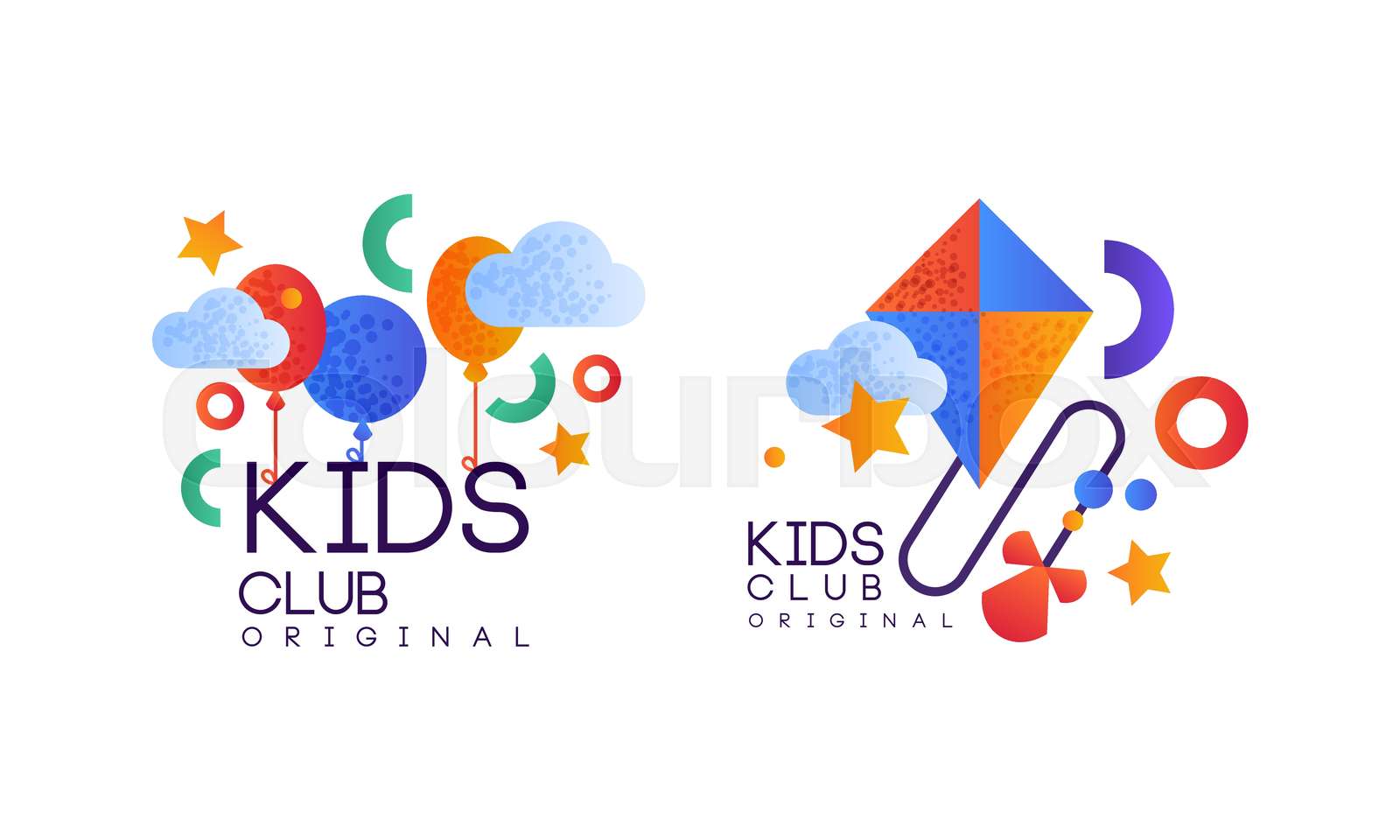 Kids Club Logo Original Set, Playground, Game Area Labels, Emblems Collection Flat Vector ...
