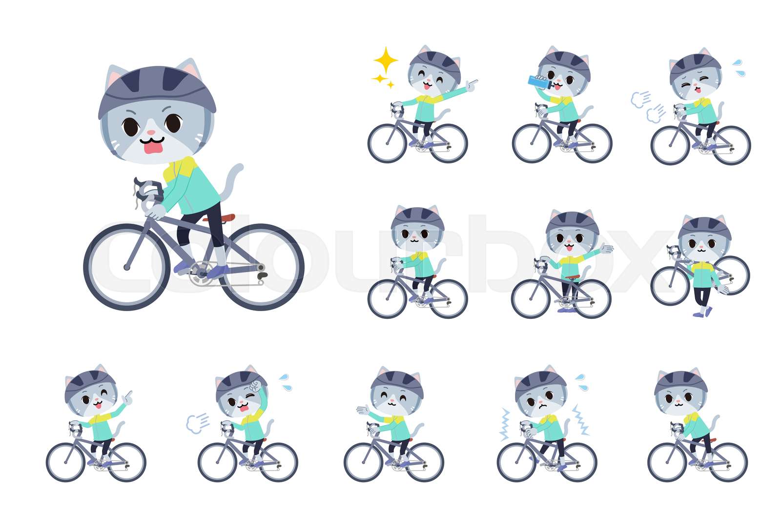 A set of Cat boy on a road bike | Stock vector | Colourbox