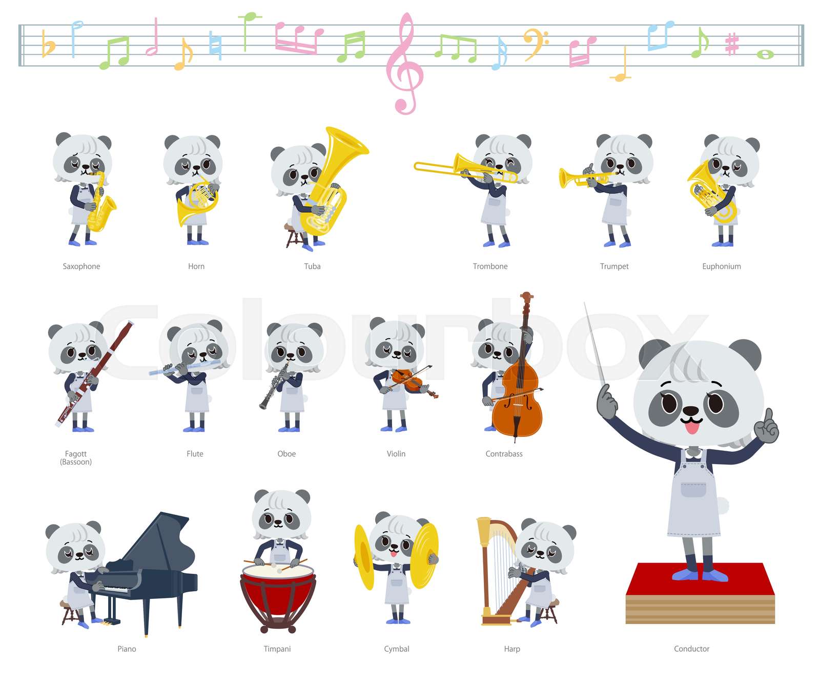 A Set Of Panda Girl On Classical Music Performances Stock Vector a-set-of-panda-girl-on-classical-music-performances-stock-vector