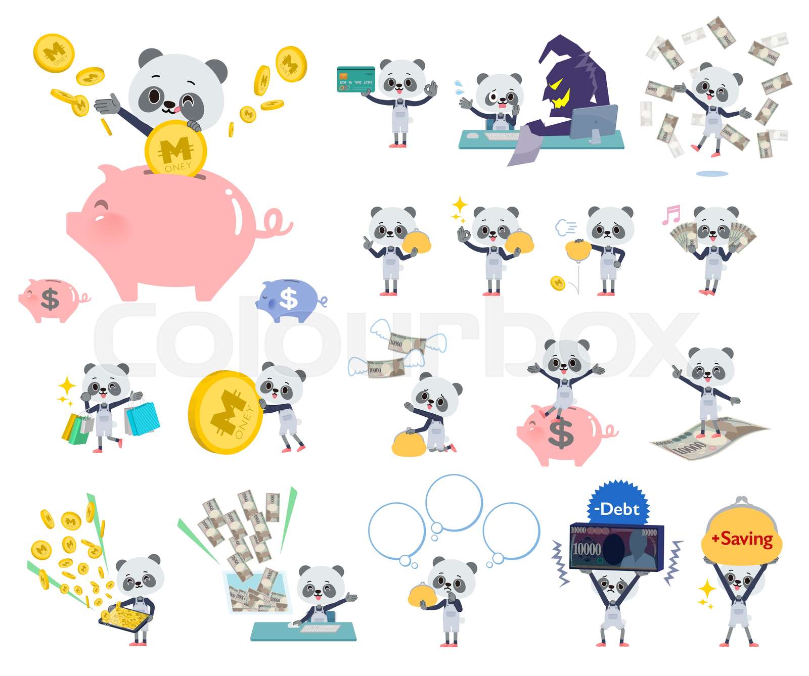 A set of Panda boy with concerning money and economy | Stock vector ...