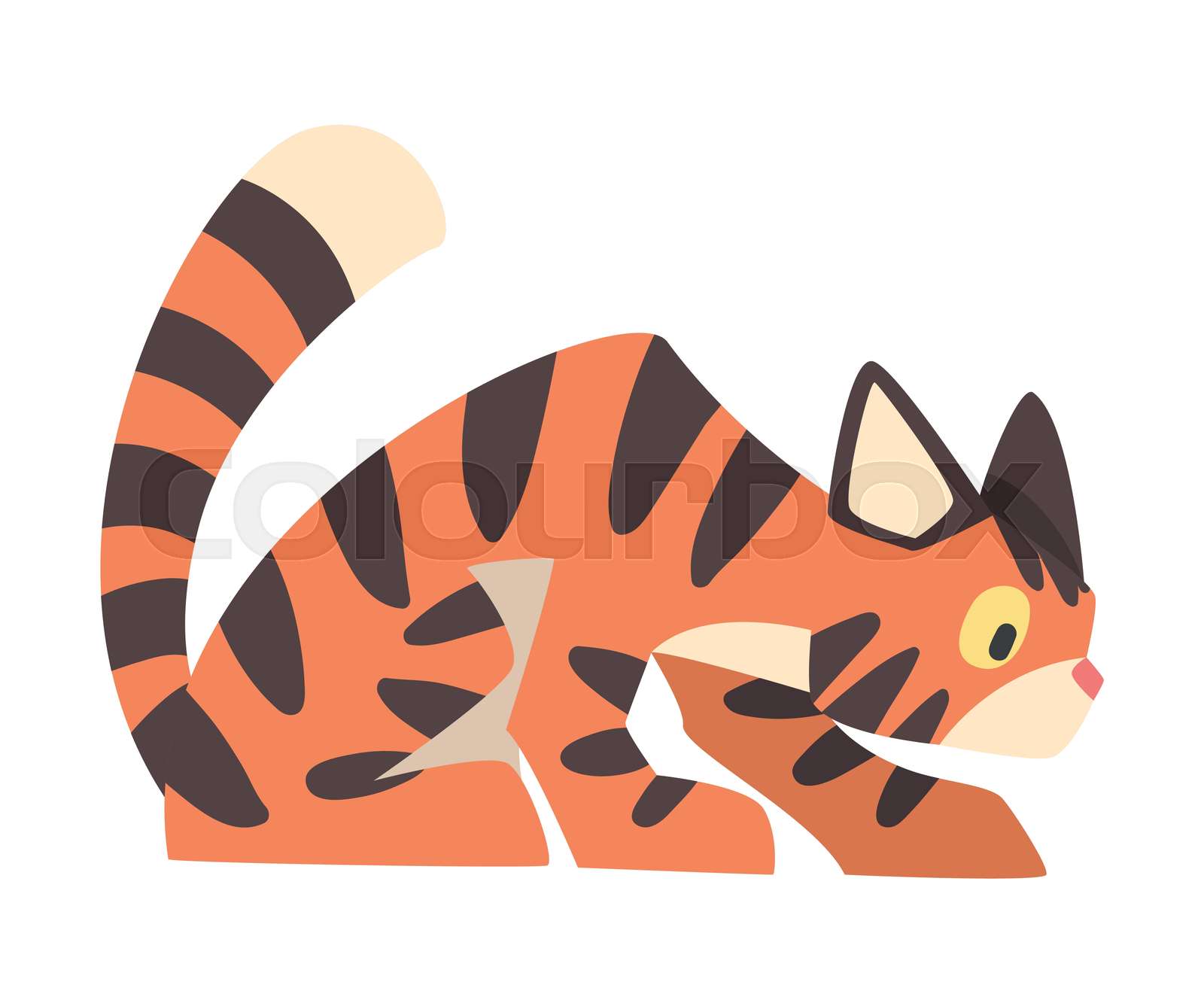 Tiger Character with Orange Fur and Black Stripes Preying Vector ...
