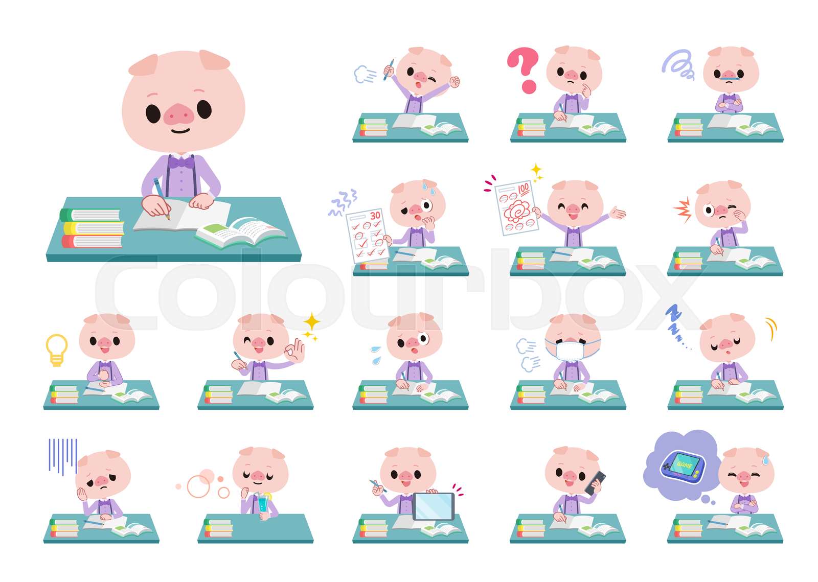 A set of Pig boy on study | Stock vector | Colourbox