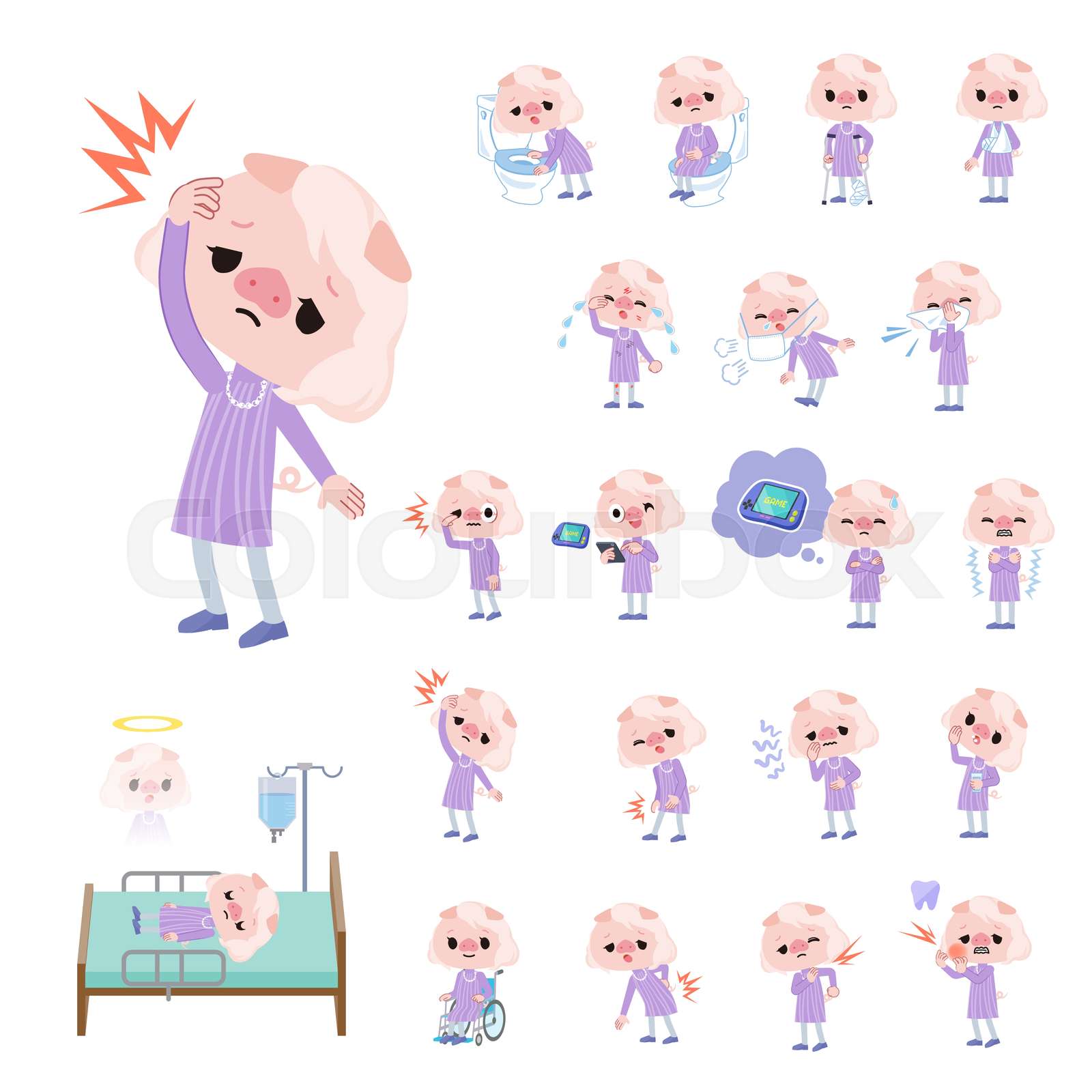 A set of Pig girl with injury and illness | Stock vector | Colourbox