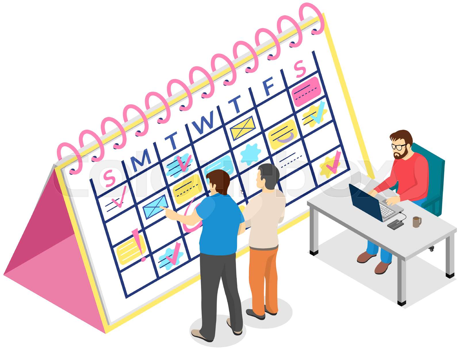Business team makes office timetable of meetings and event. People ...