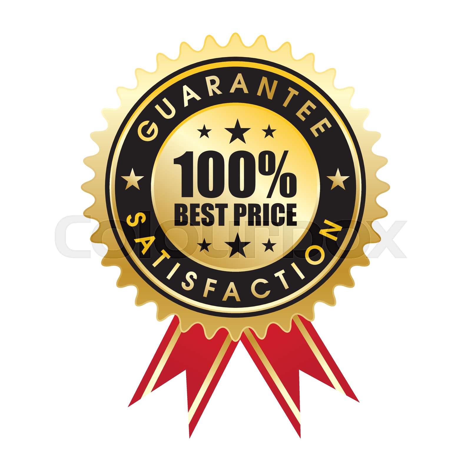100 percent customer satisfaction guaranteed golden sign with ribbon ...