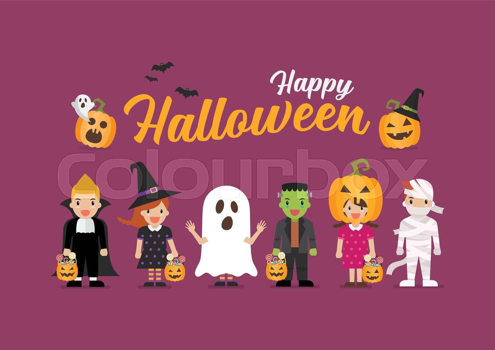 Happy Halloween children in scary different costumes | Stock vector ...