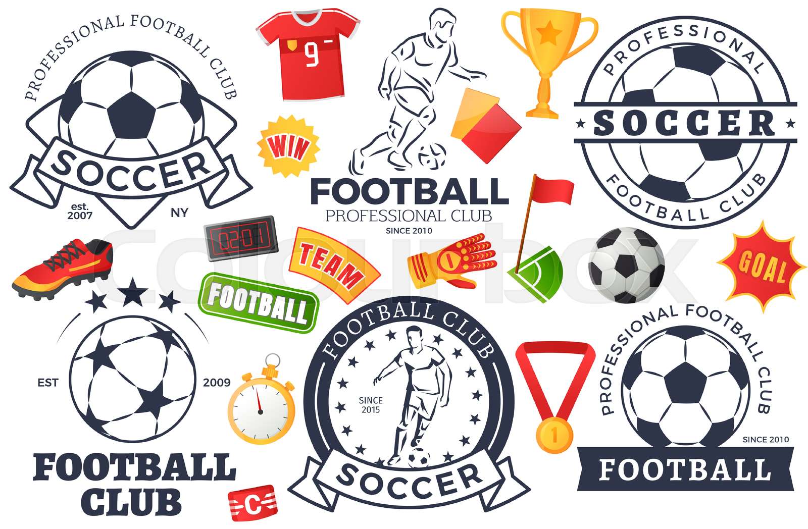 Soccer symbols set, sport football vector banner. Uniform and awards ...
