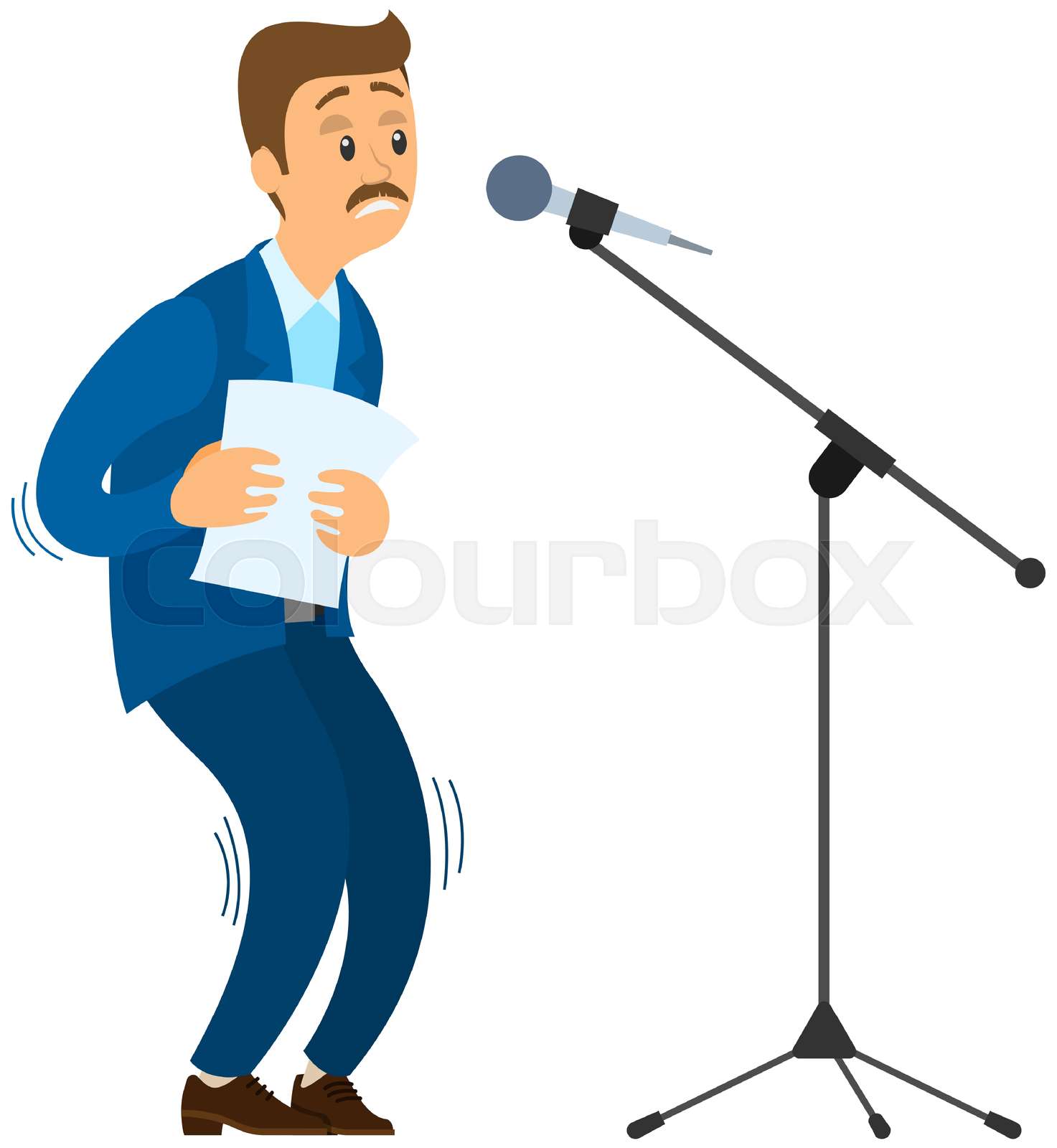 Man suffering from fear, phobia of public speaking. Frightened speaker ...