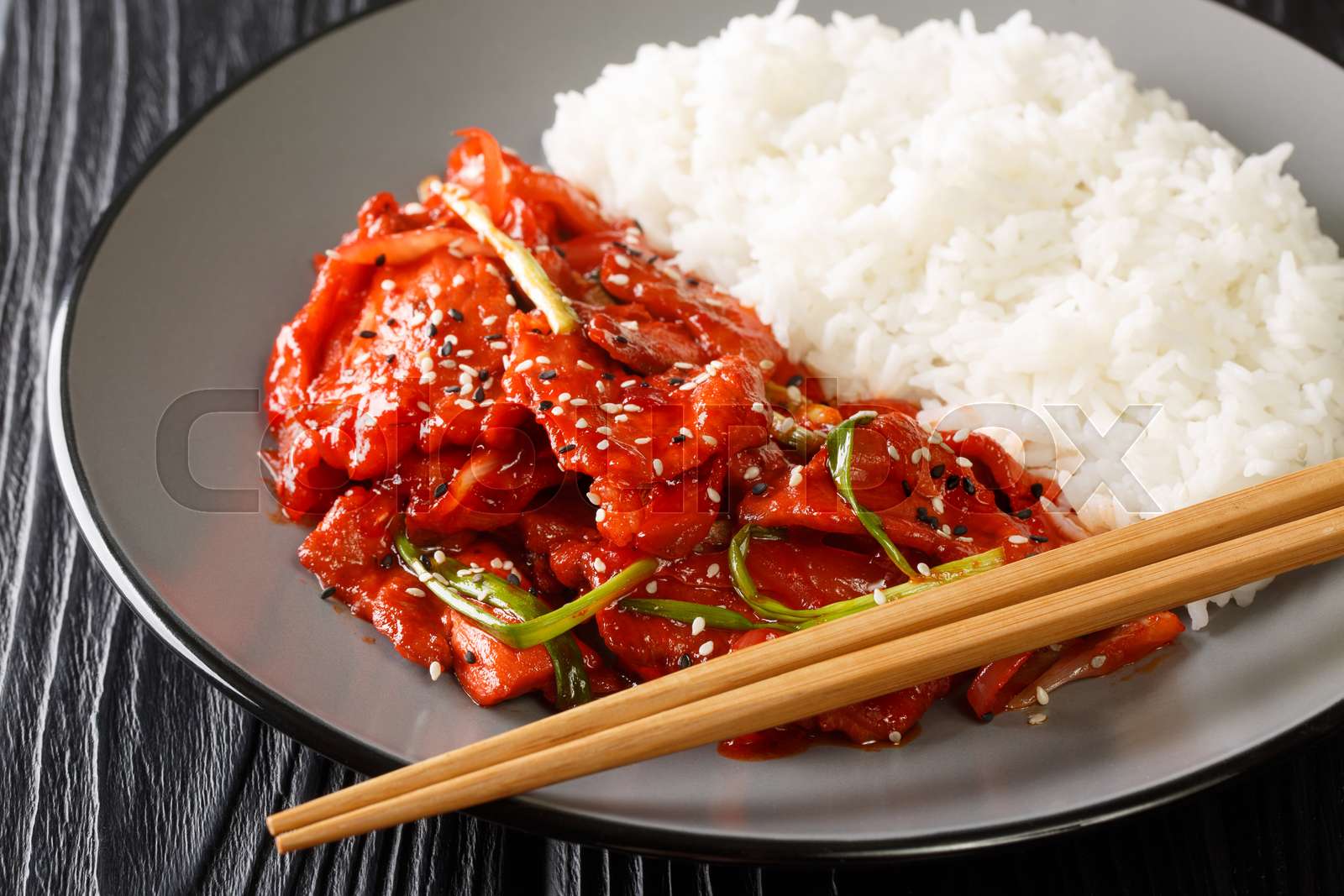 Jeyuk Bokkeum Traditional Pork Dish From South Korea close-up in a ...