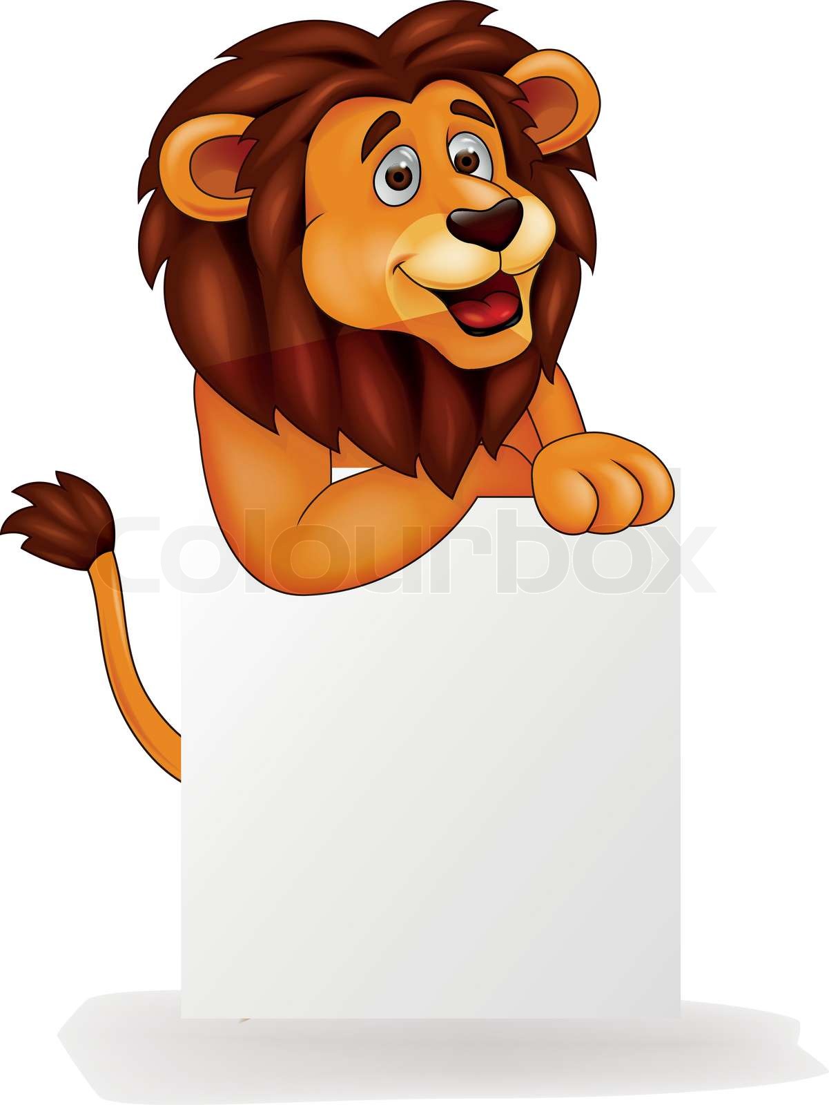 Lion cartoon with blank sign | Stock vector | Colourbox