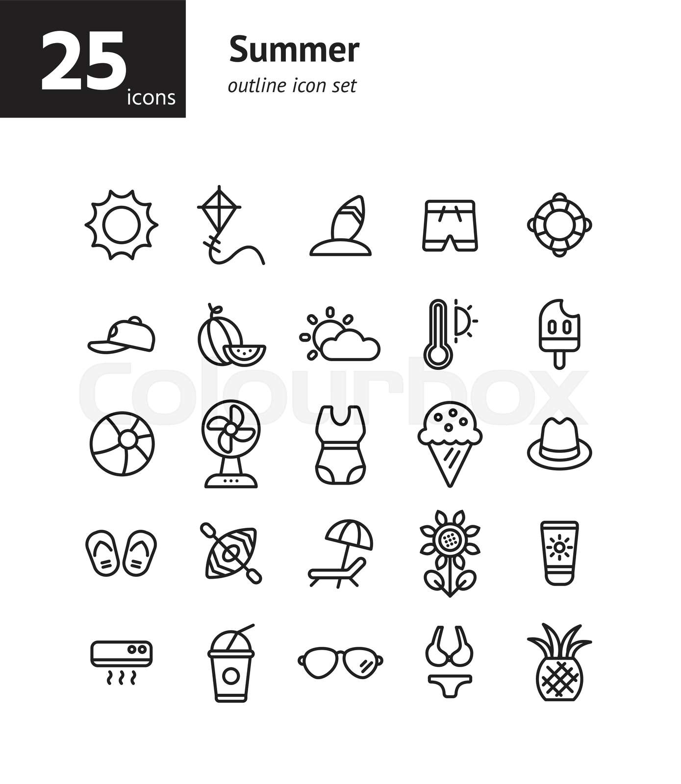 Summer outline icon set. Vector and Illustration. | Stock vector ...
