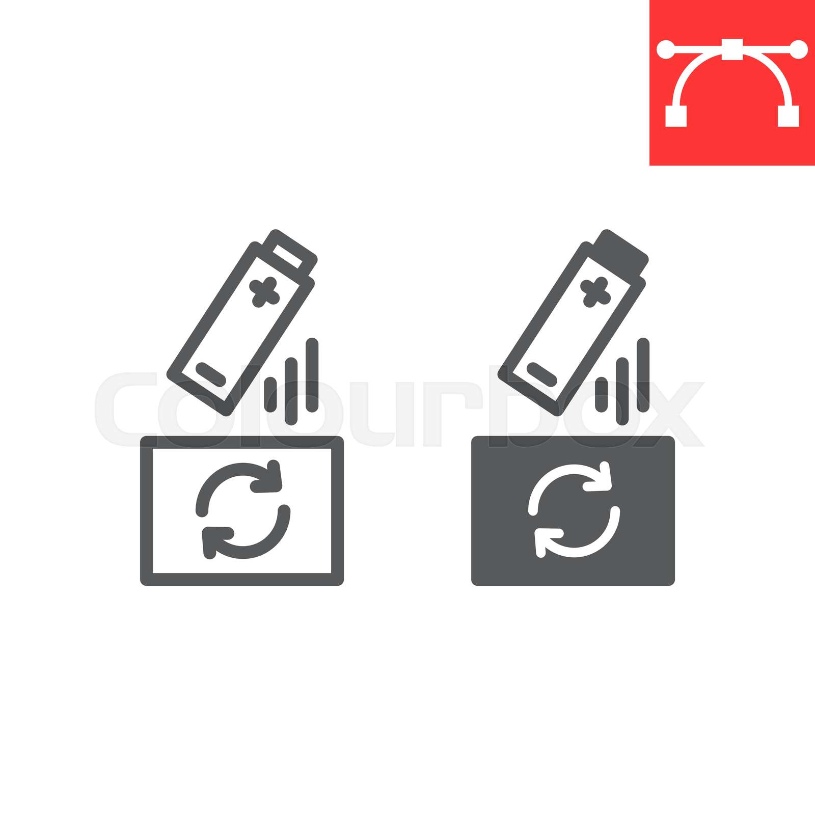 Recycling battery line and glyph icon, recycle and ecology, battery ...