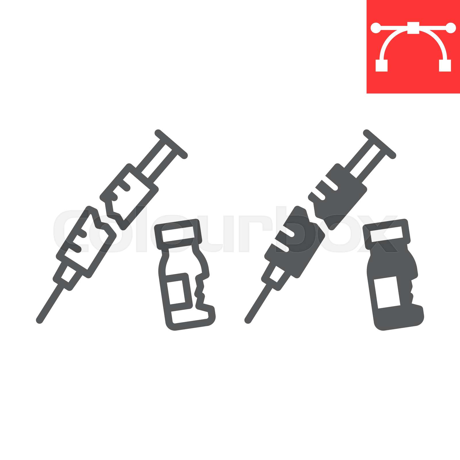 Medical waste line and glyph icon, recycle and ecology, broken syringe ...