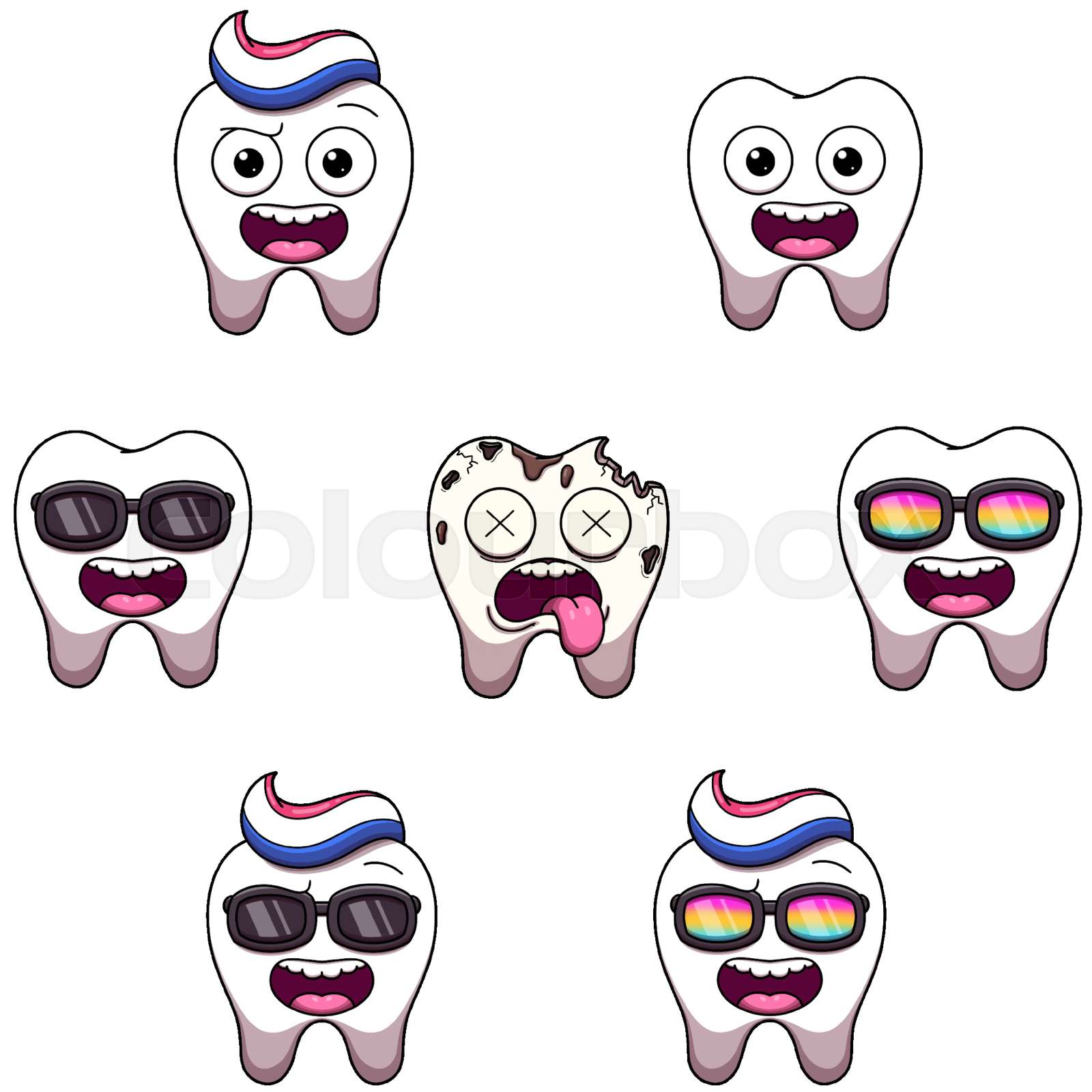 Funny Teeth Characters Cartoon | Stock vector | Colourbox