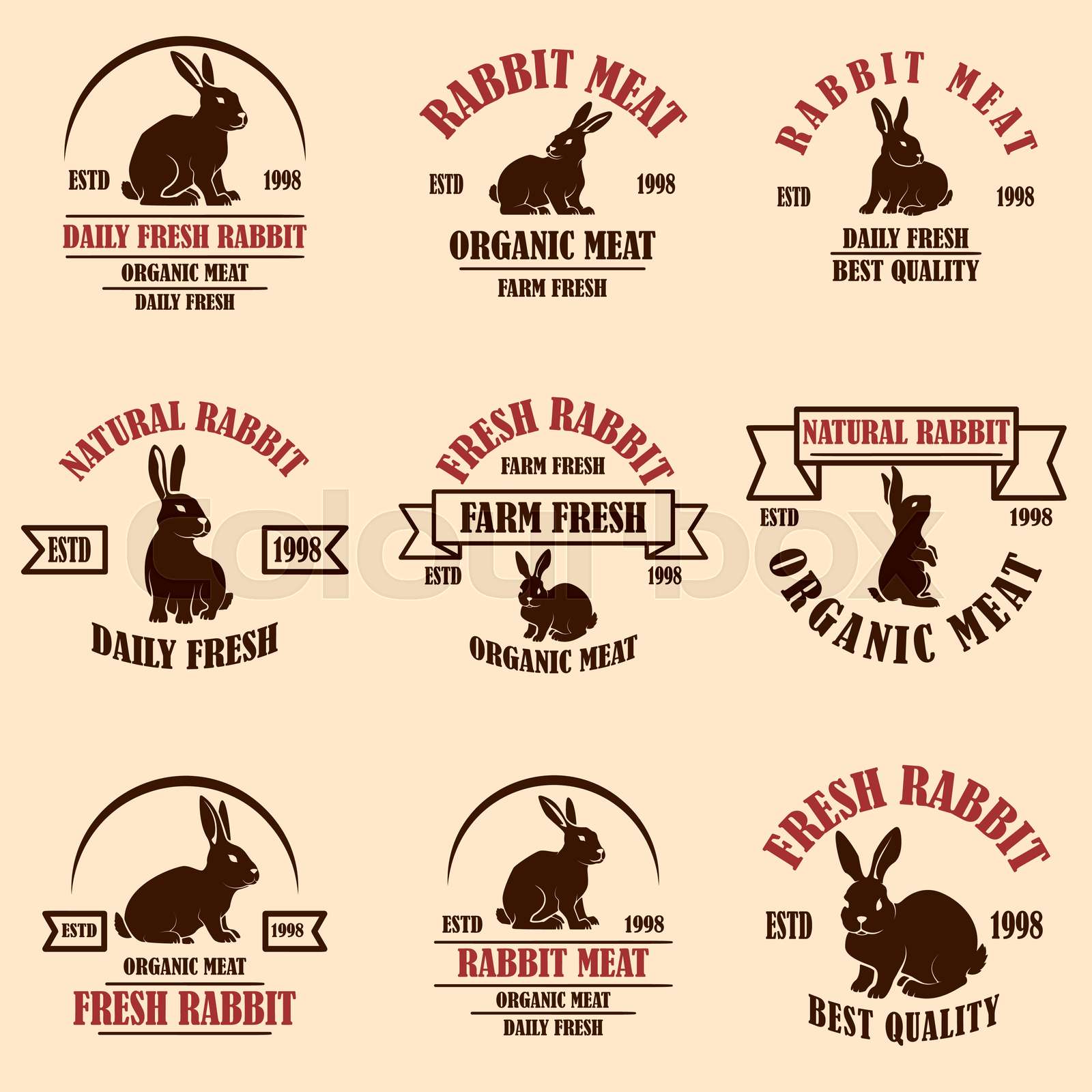 Set of rabbit meat labels. Design elements for logo, label, sign, badge ...