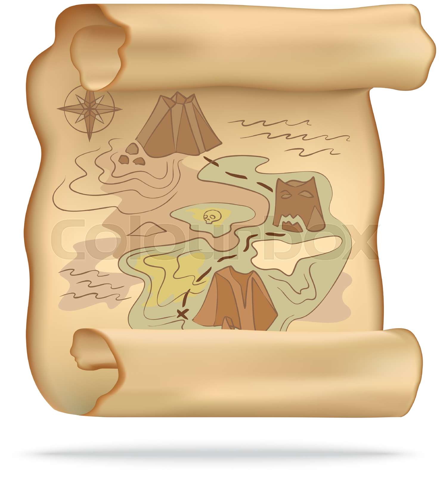 Old treasure map for pirate adventures. Island with old chest. Pirate ...