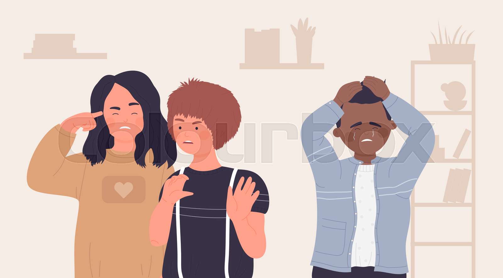 Cartoon Group Of People Sad