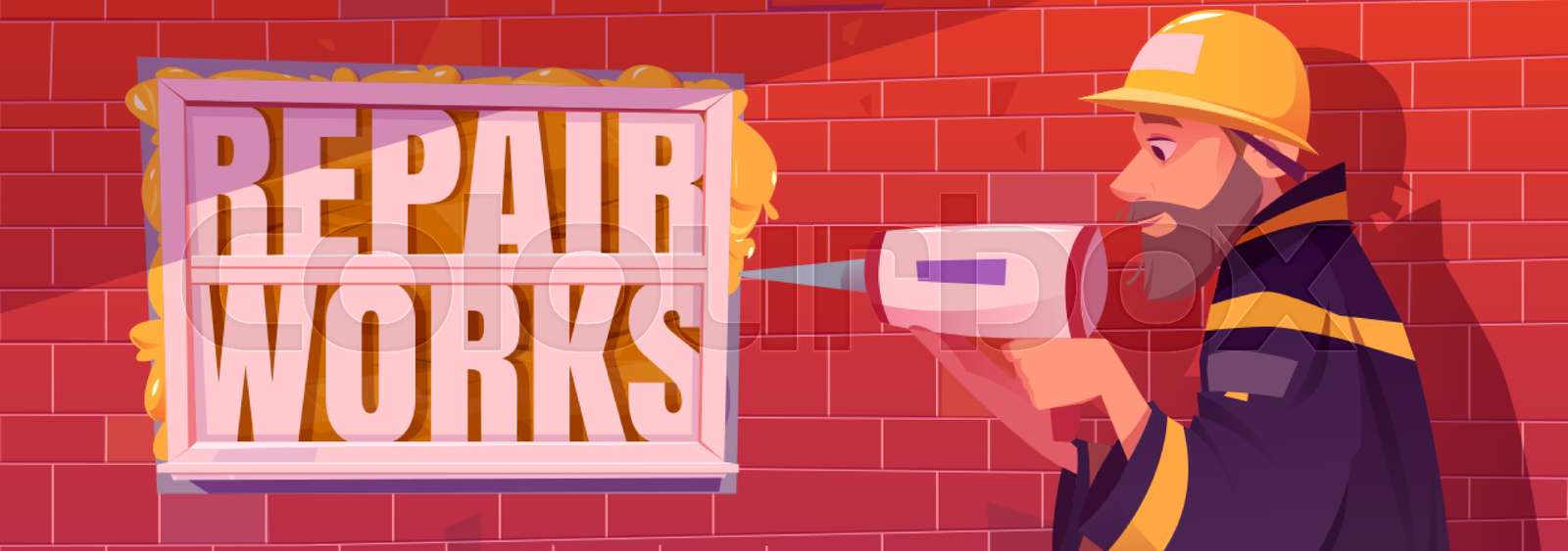 Repair works cartoon ads banner with handyman | Stock vector | Colourbox