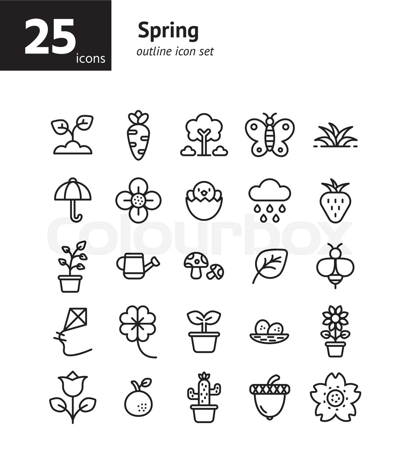 Spring outline icon set. Vector and Illustration. | Stock vector ...