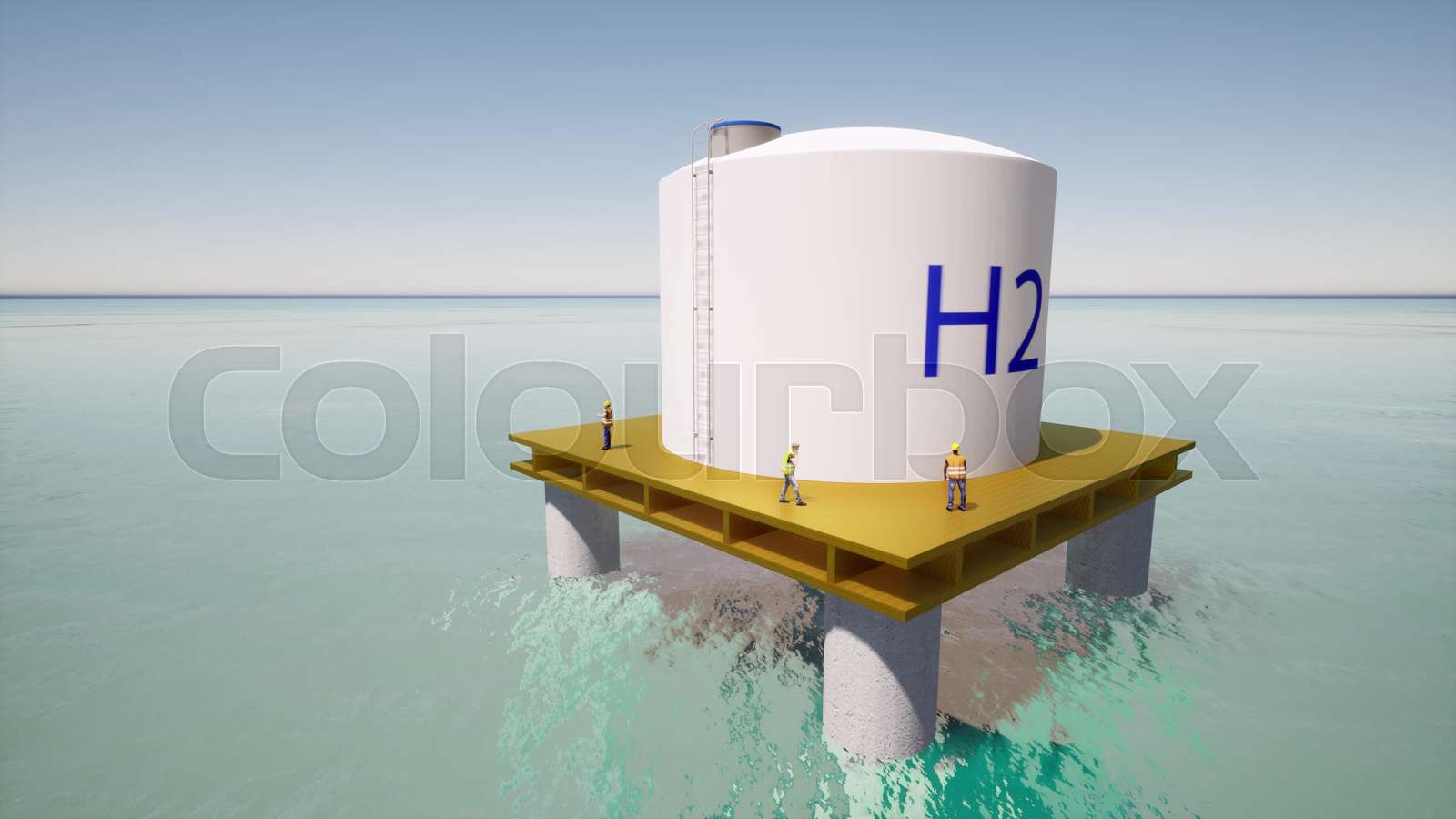 Platform in the ocean Hydrogen h2 sea. Energy storage system ...