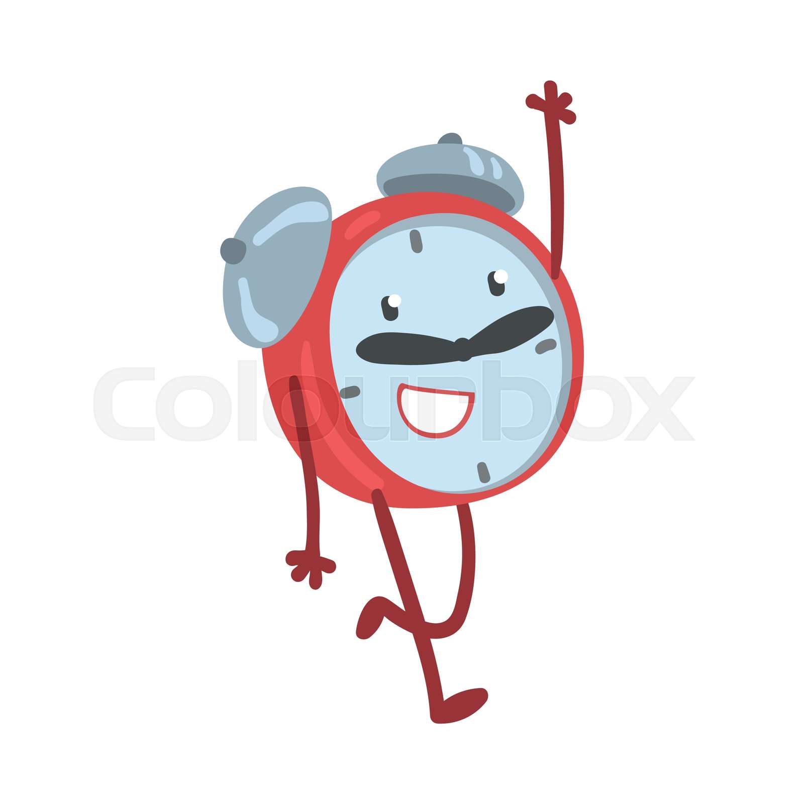 Red Smiling Alarm Clock Character Running and Waving Hand Vector ...