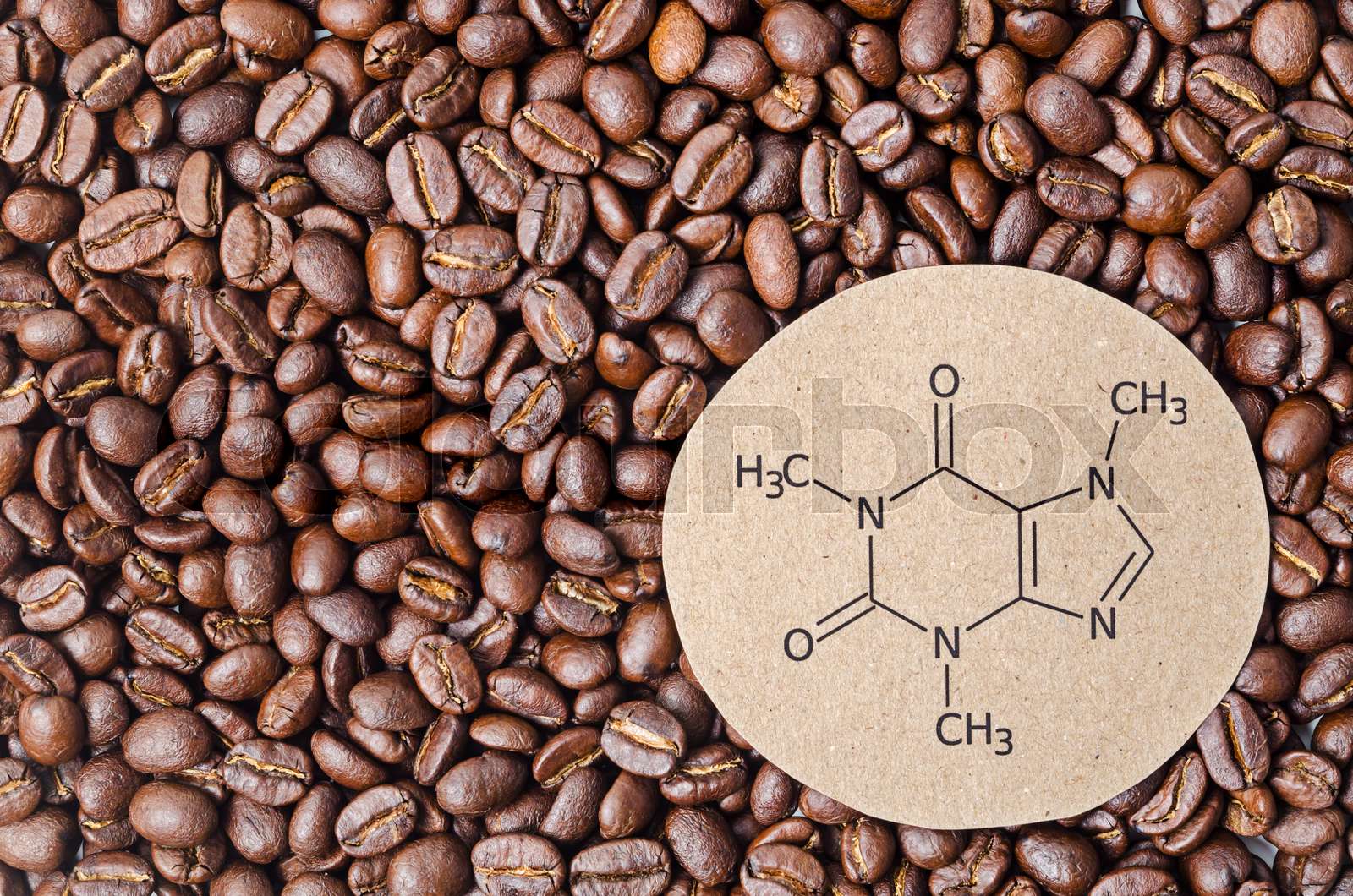 Structural chemical formula of caffeine molecule with roasted coffee ...