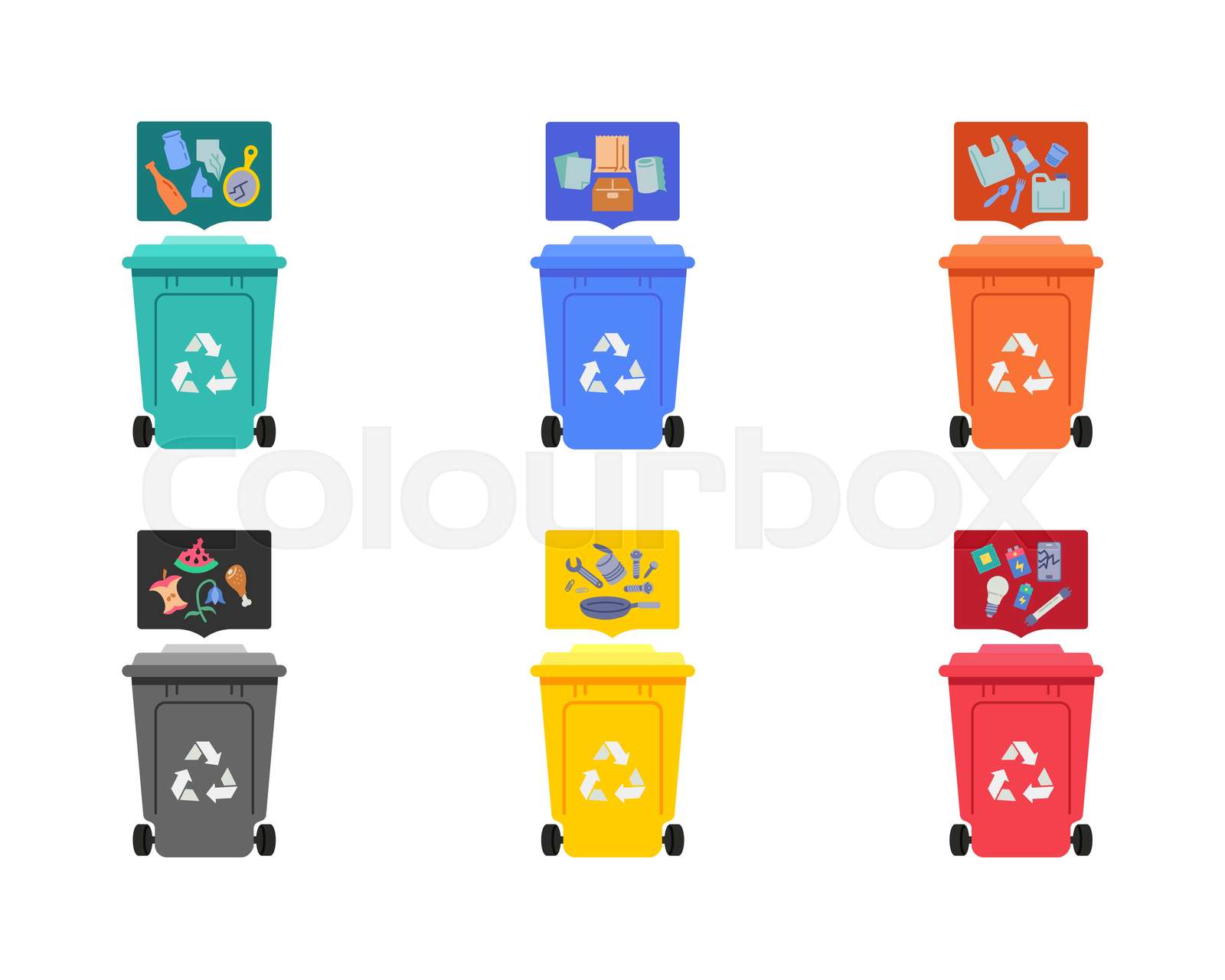 Garbage sorting flat icons set | Stock vector | Colourbox