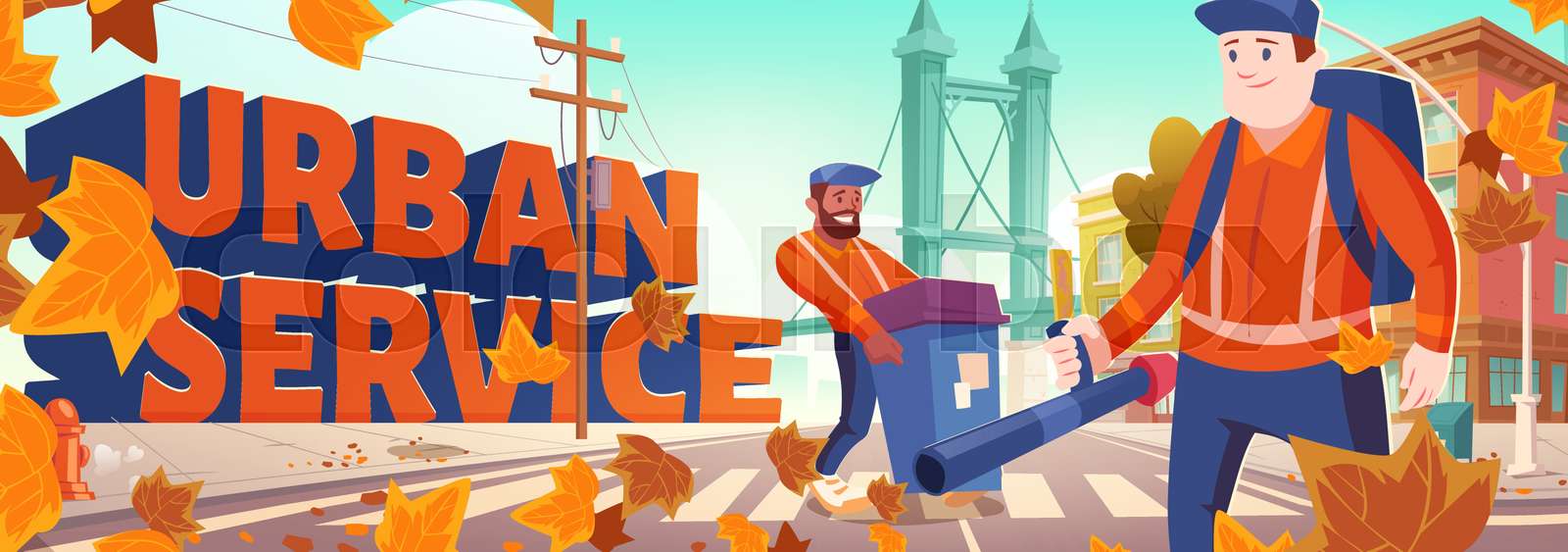 Urban service banner with cleaners on city street | Stock vector ...