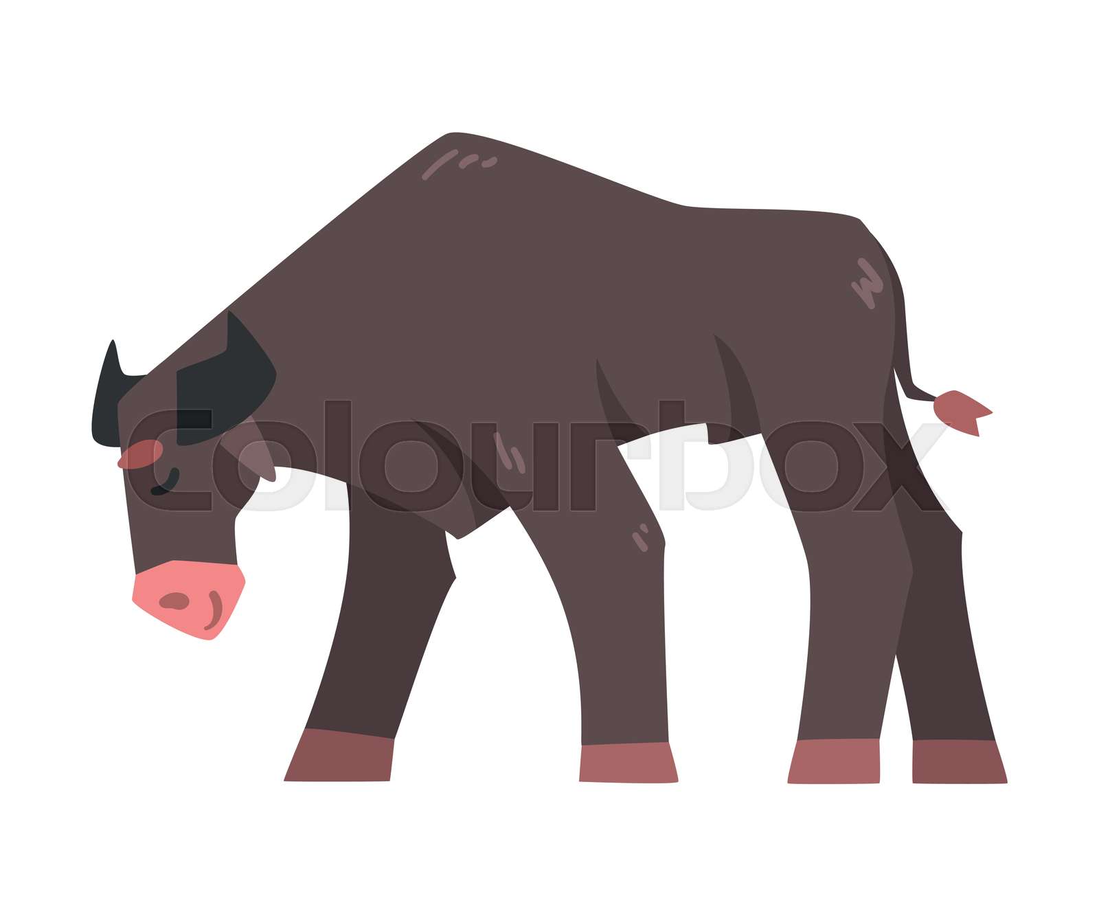 Black Horned Standing Bull with Hoof and Muscular Neck Vector ...