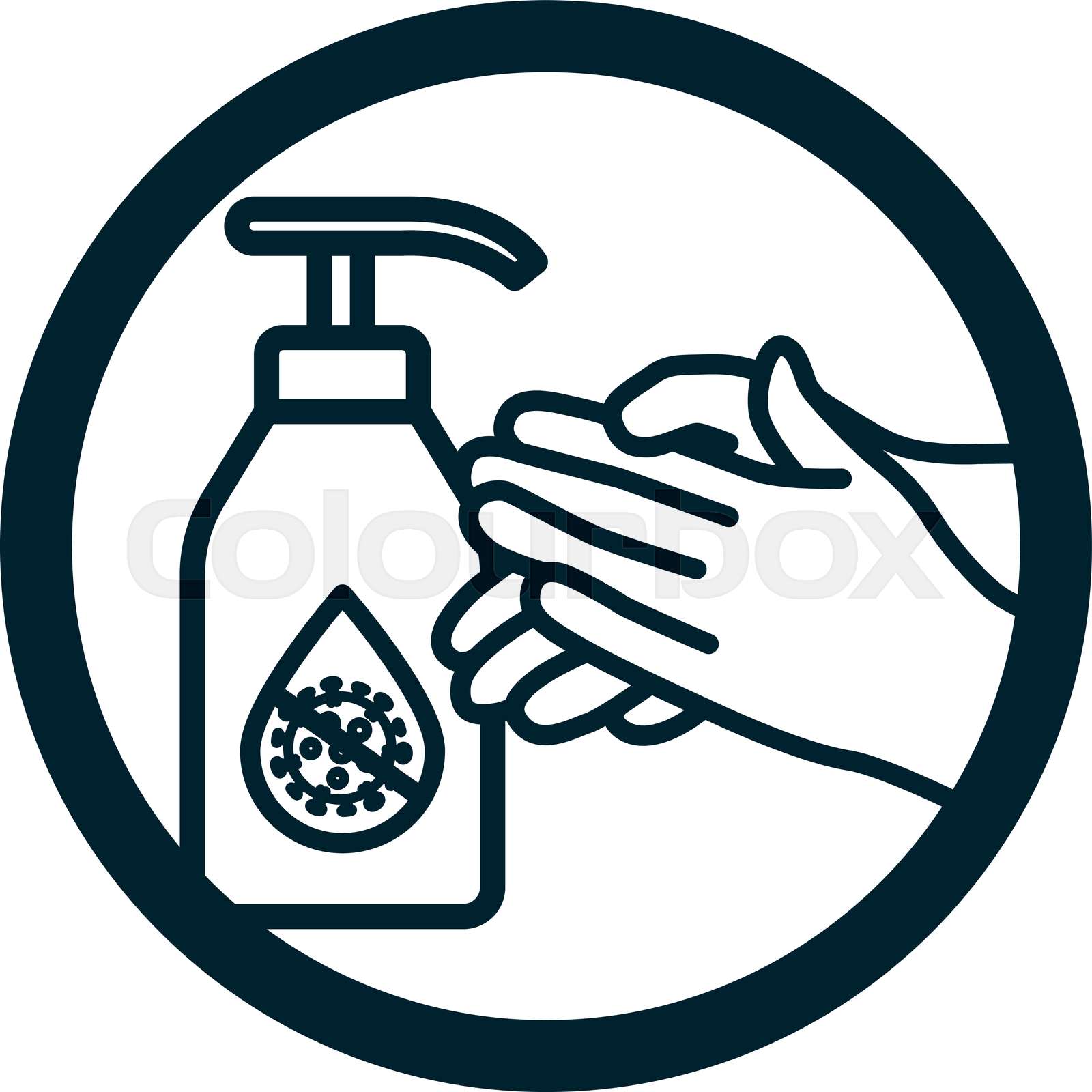 Hand disinfectant sign with bottle and hands | Stock vector | Colourbox