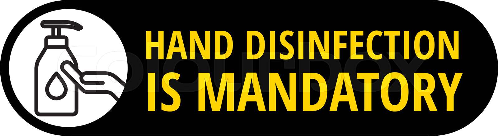 Hand disinfectant sign with bottle and hands | Stock vector | Colourbox