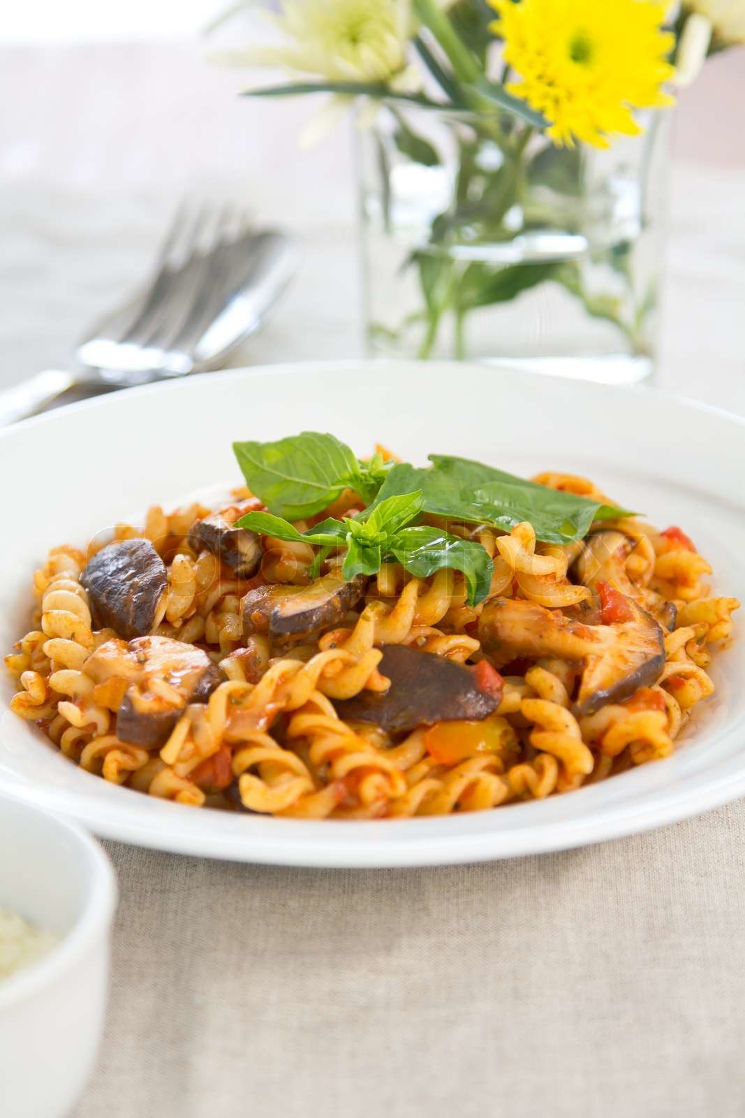 Fusilli mushroom in tomato sauce | Stock image | Colourbox
