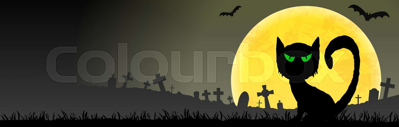 halloween spooky cat front of full moon | Stock vector | Colourbox