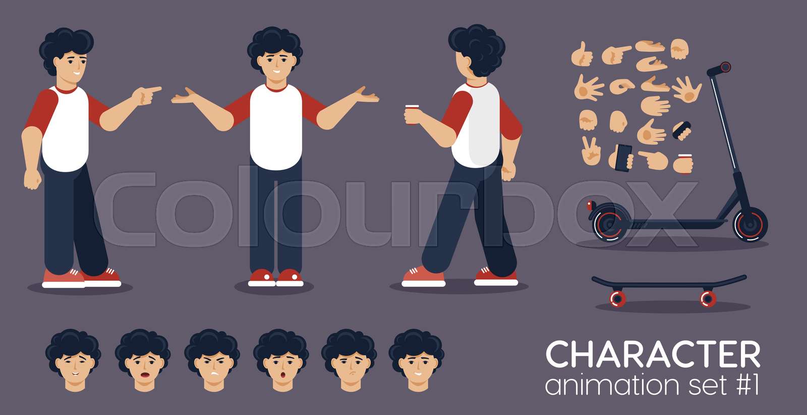 Young man character animation set. | Stock vector | Colourbox