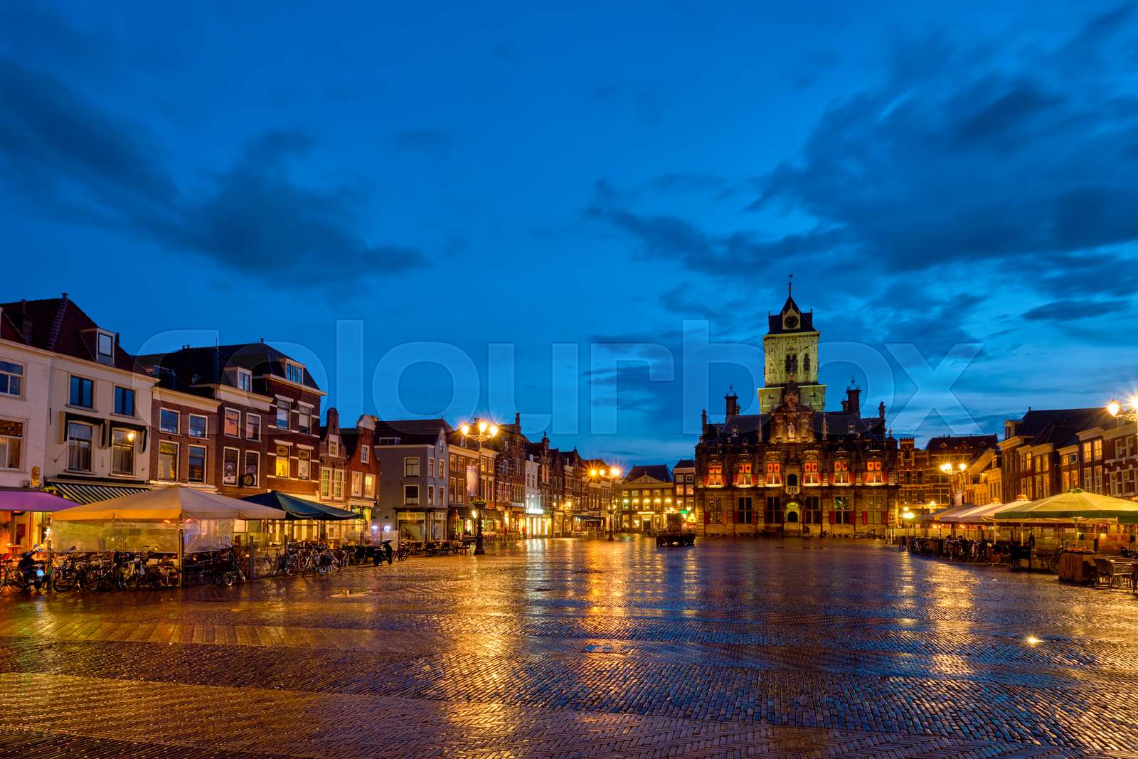 Delft Market Square Markt in the evening. Delfth, Netherlands | Stock ...